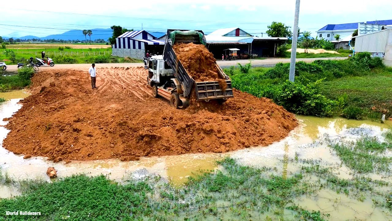 Incredible Project Dozer D20P Upload Soil Into Water Delete Pond In Flooded Area & Dump Truck ...