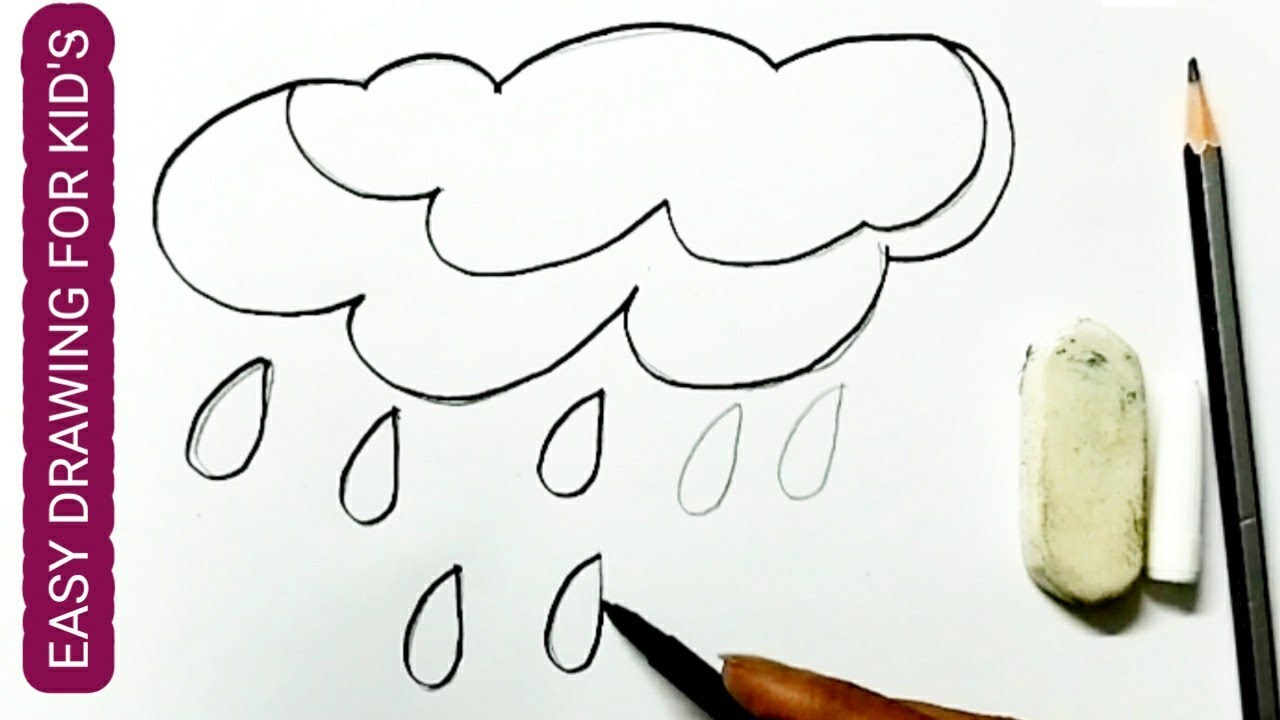How To Draw Cloud and Raindrops|Outline Drawing For Kid's|Easy Drawing ...