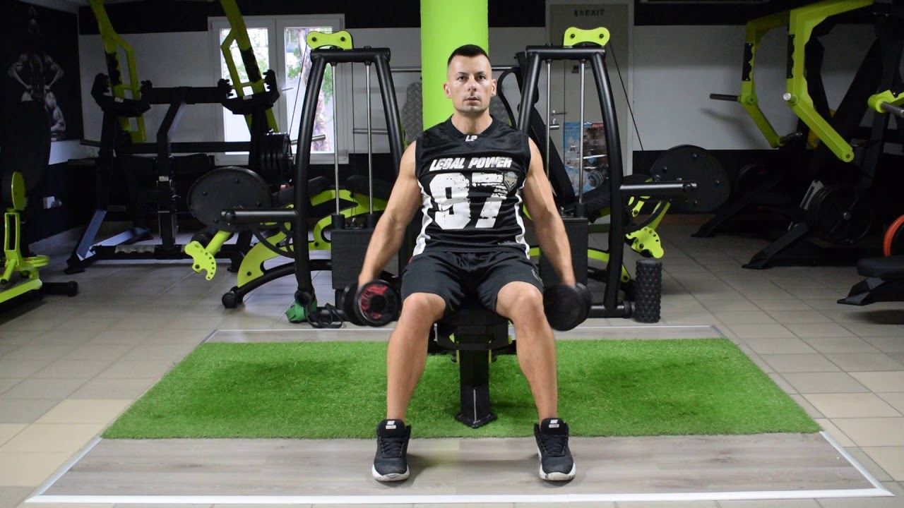 Side shoulders raises with dumbbells sitting / Странични раменни ...