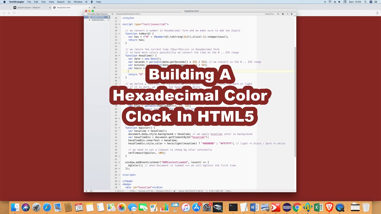 Building A Hexadecimal Color Clock In Html5 With Javascript Youtube