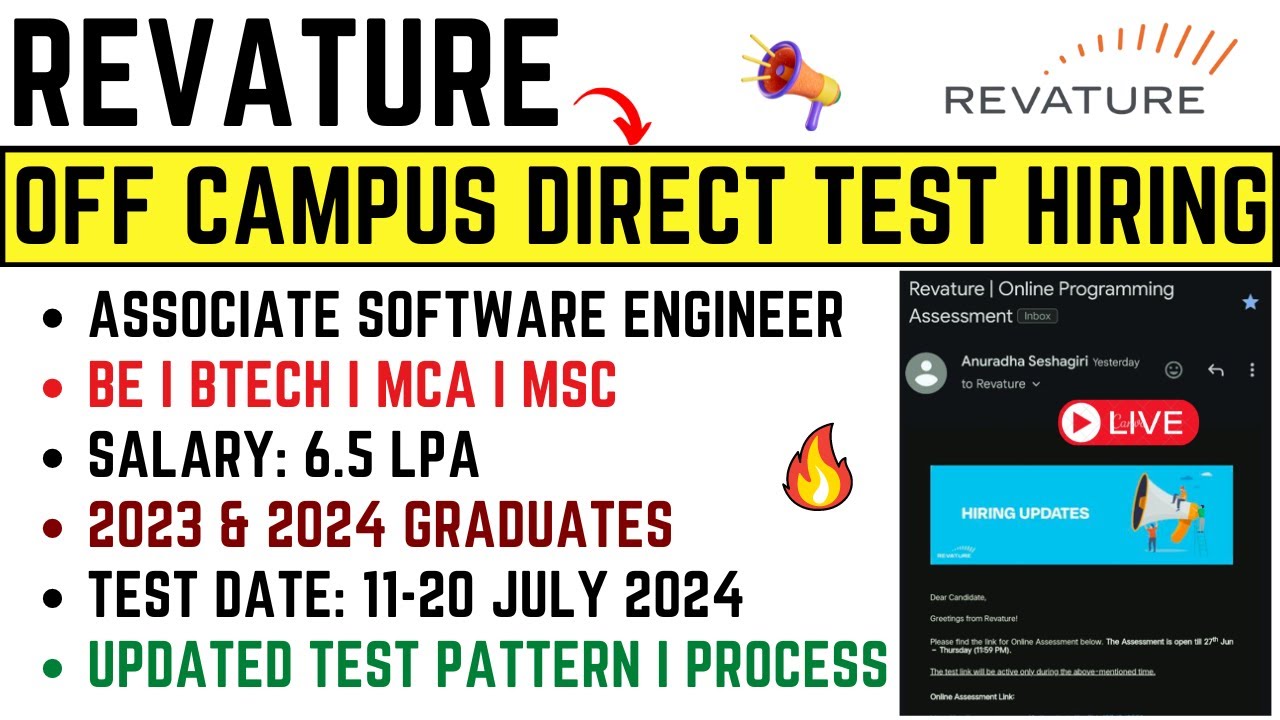 🔥REVATURE DIRECT TEST HIRING | TEST DATE: 11-20 JULY | INSTANT TEST ...