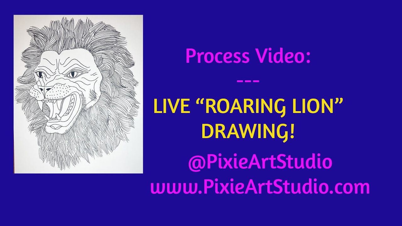 DRAWING A "ROARING LION" | PROCESS VIDEO | Pixie Art Studio - YouTube
