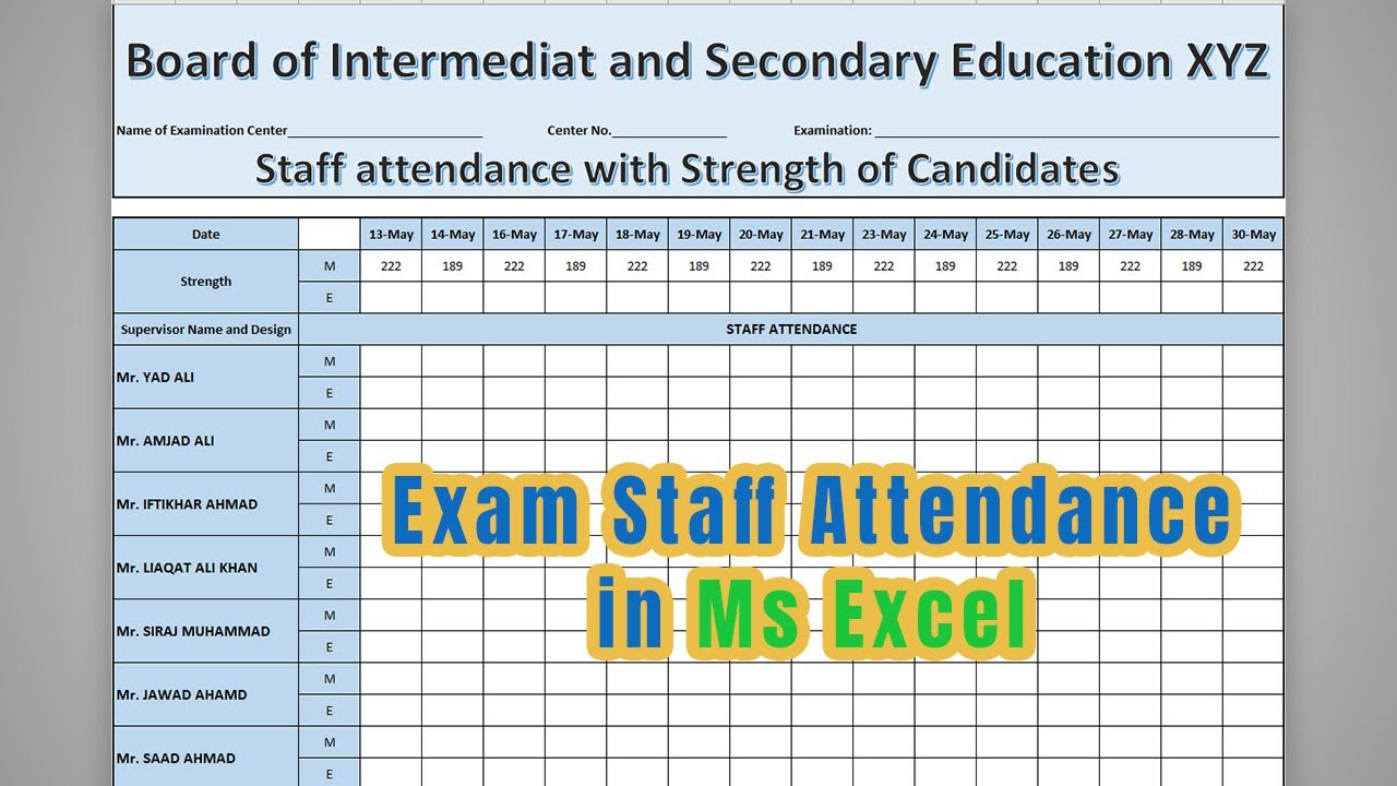 How to create attendance sheet for Exam Staff with Strength of ...