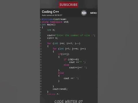 Best C++ pattern program tutorial video || 💯🧠 #codewriter07 #coding #youtubeshorts #programming ...