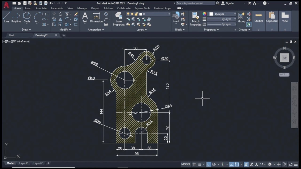 AutoCAD 2D sketch | AutoCAD 2D SKetch with dimensions| AutoCAD Simple ...