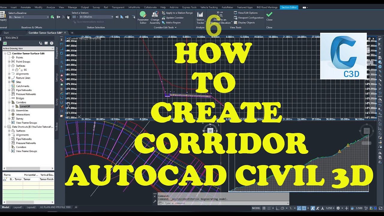 Civil 3D Tutorial - 5 How to create a Corridor - YouTube