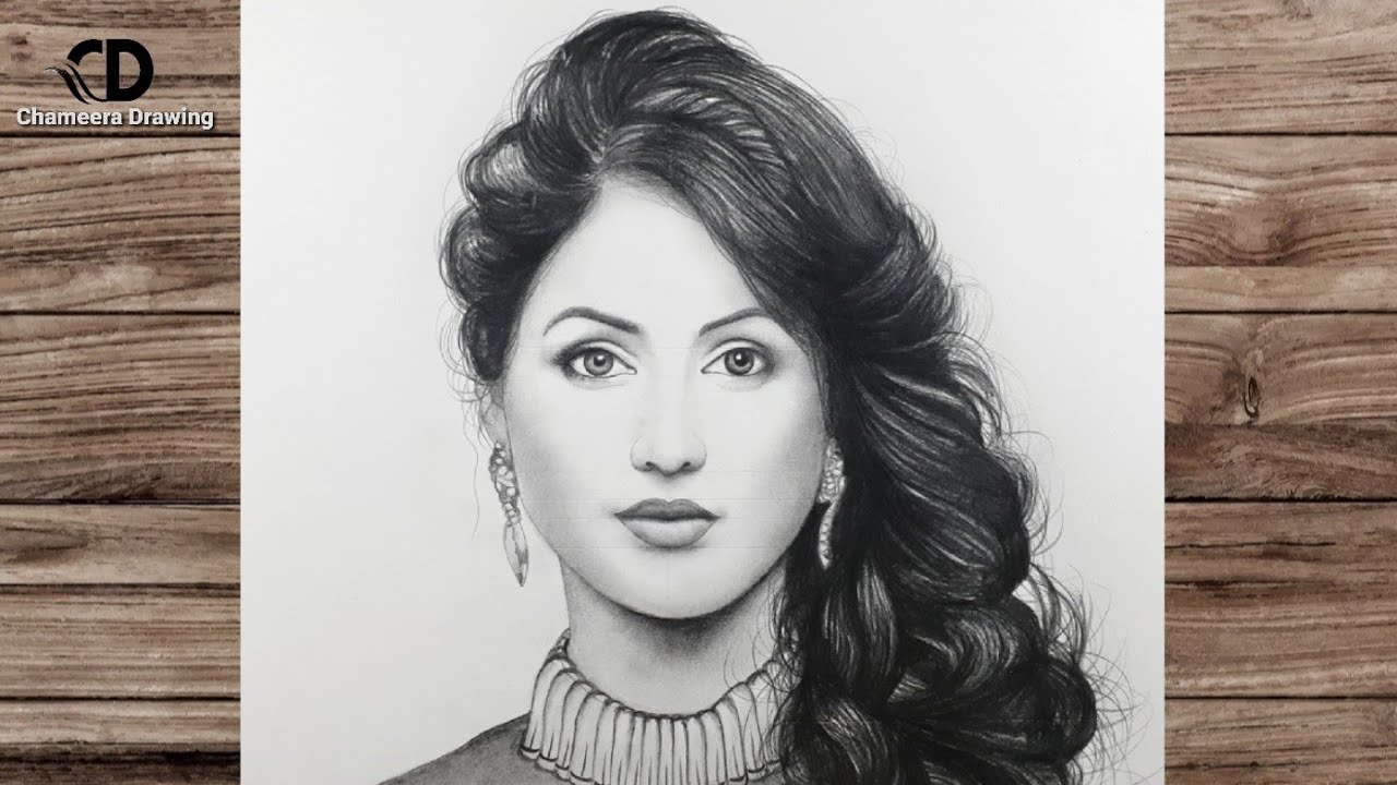 How to drawing with beautiful girl "Hina Khan" step by step pencil ...