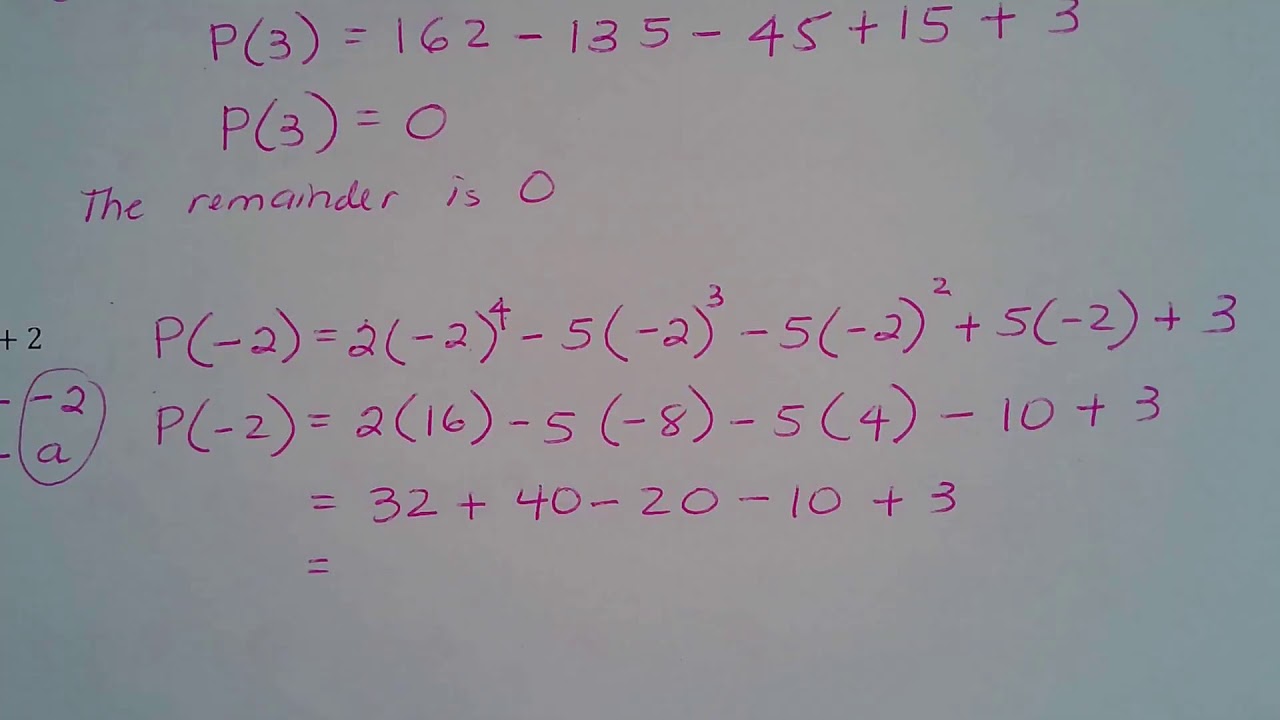 POLYNOMIALS LESSON 3 REMAINDER THEOREM - YouTube