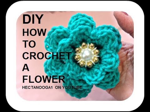 How to crochet a flower - cyan flower - YouTube