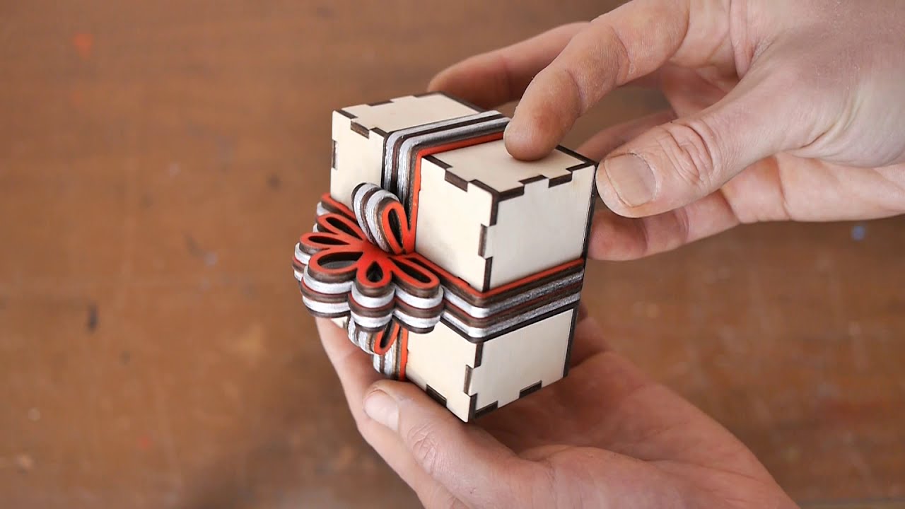 Assembling gift boxes with layered wooden bowknot and ribbons - YouTube