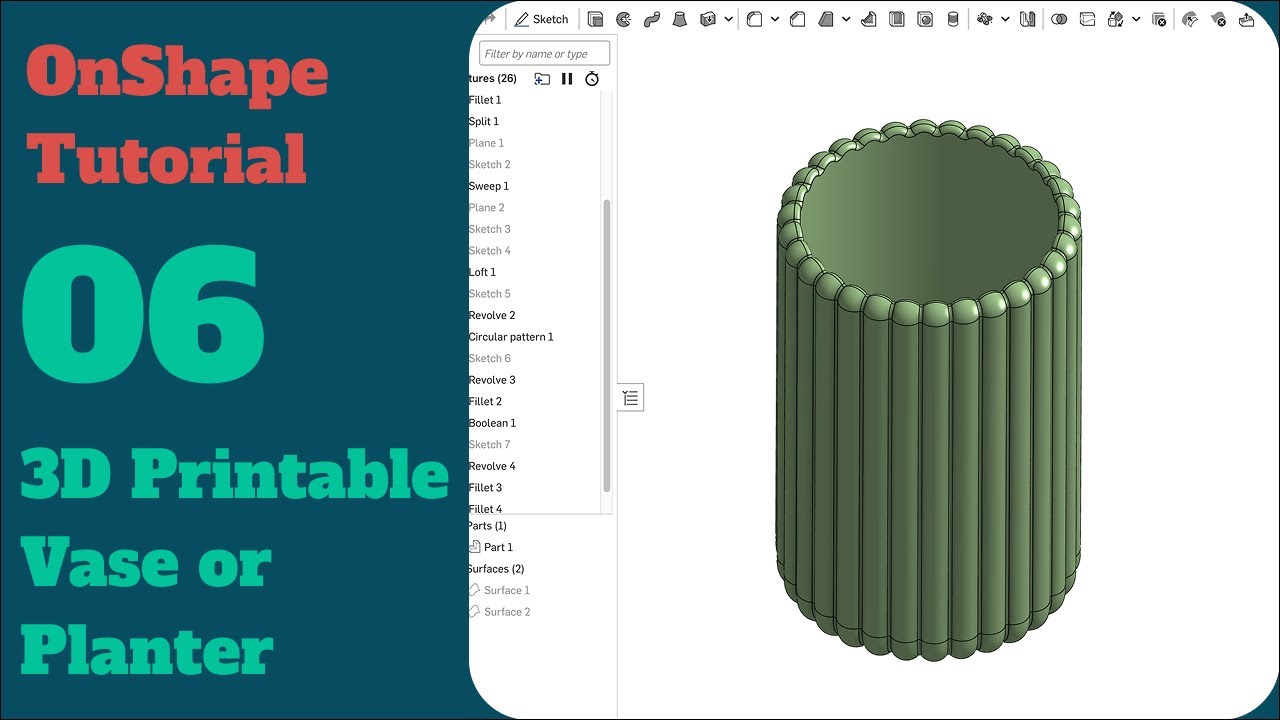 06 - 3D Printed Planter / Vase (OnShape Tutorial) - YouTube