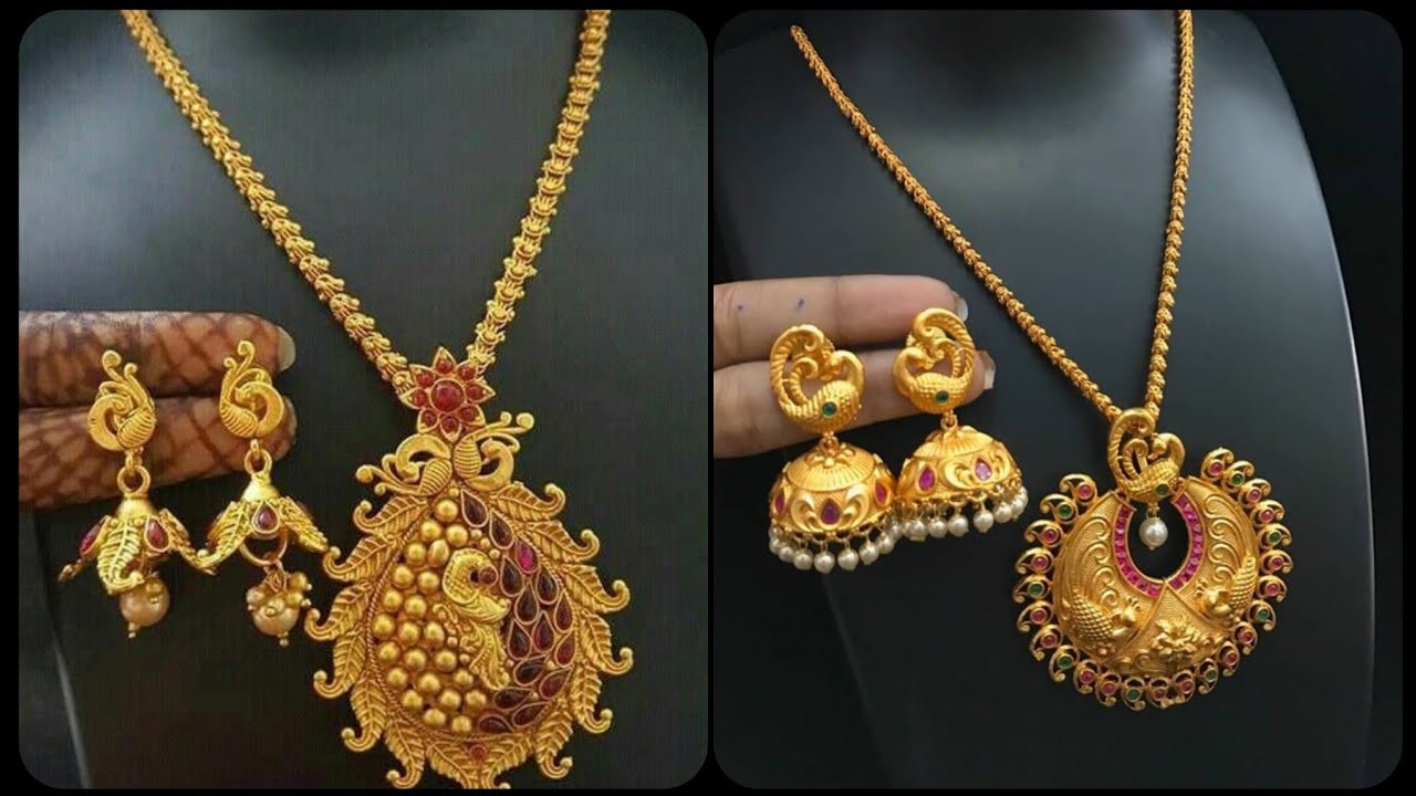 Exclusive And Impressive Designer Gold Long Necklace Design With Matte ...