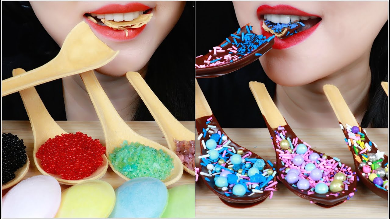 ASMR EDIBLE SPOONS COMPILATION CRUNCHY EATING SOUNDS 먹는 숟가락 리얼사운드 먹방 ...
