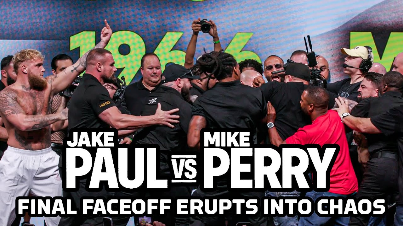 Jake Paul vs. Mike Perry Final Faceoff Erupts Into Near Brawl | Paul vs ...