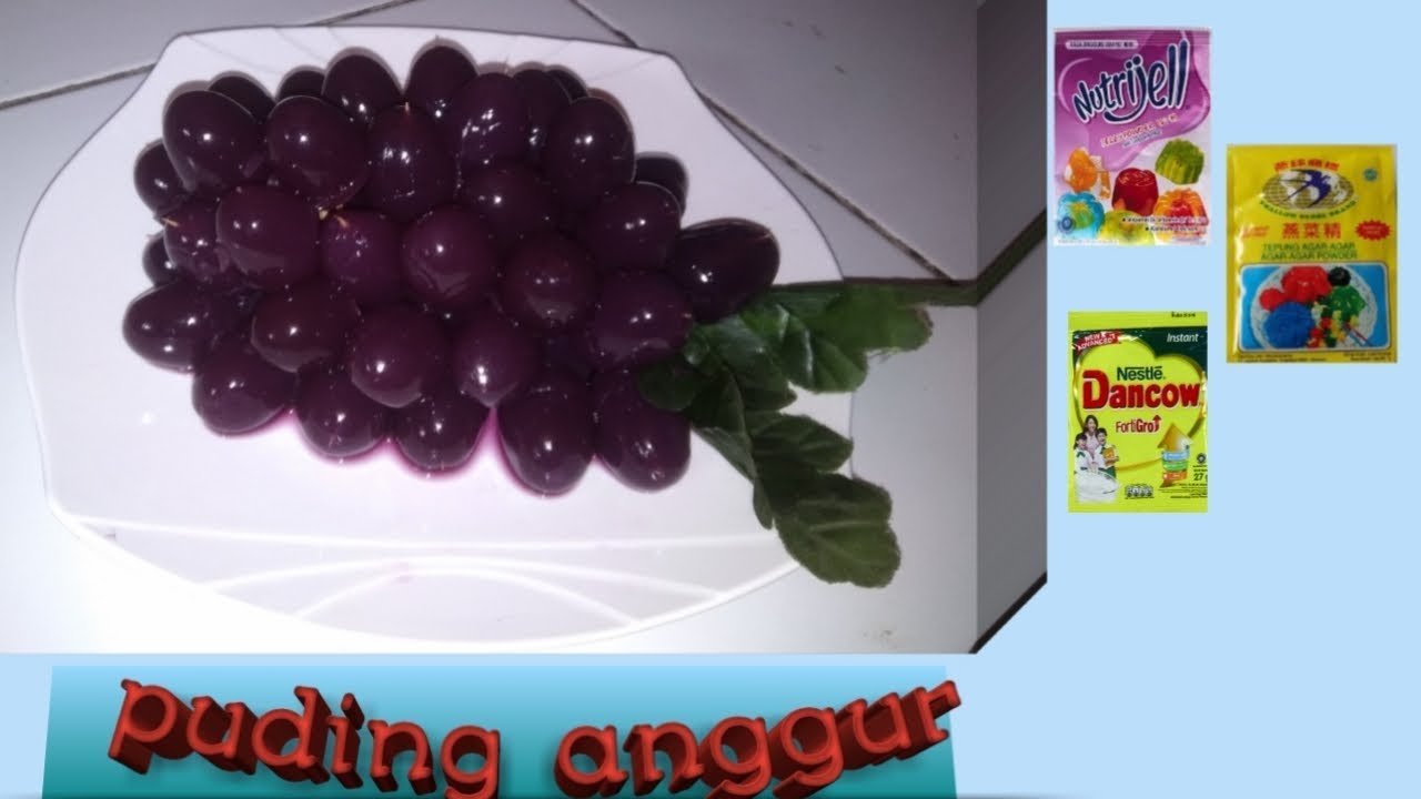 Resep dan cara membuat puding anggur || kreasi puding bentuk buah - YouTube