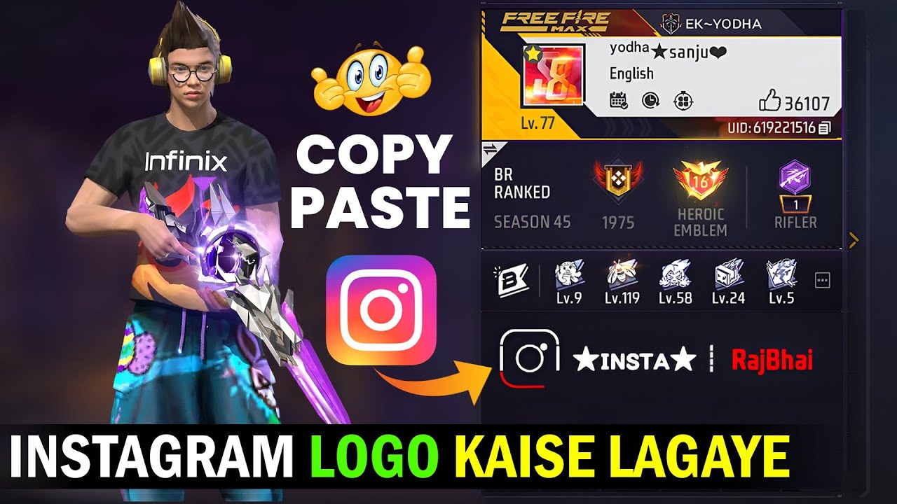 Free Fire Bio Me Instagram Logo Kaise Lagaye | Bio Design Code Free ...