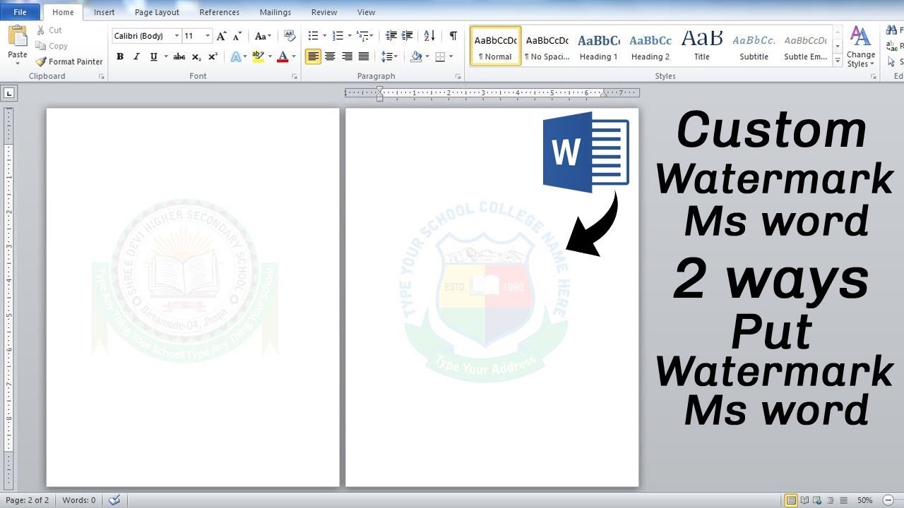 How to add watermark in a page microsoft word / ms word custom ...