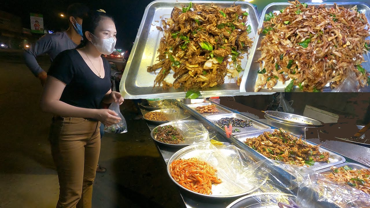 Crunchy fried crickets and silkworms with special recipes and stir ...