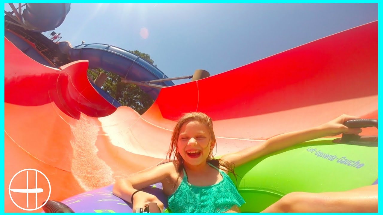 Waterslide FUN kids in the WATERPARK Summer waterslides & swimming ...