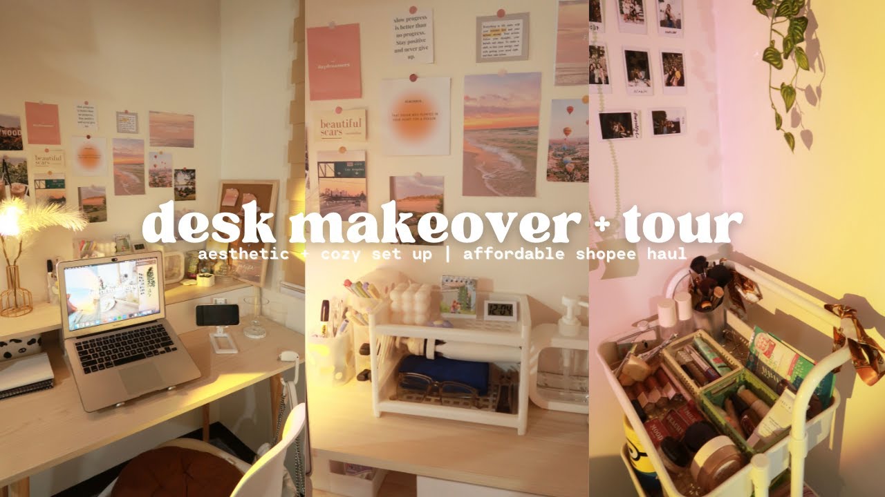 AESTHETIC DESK MAKEOVER + Affordable Shopee Decor Finds - YouTube