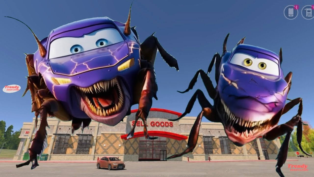 Epic Crazy Escape From The Monster Cockroach McQueen Hicks Eater | Cars ...