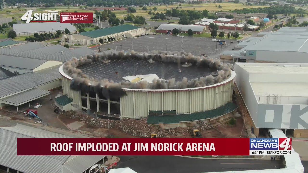 Roof imploded at Jim Norick Arena - YouTube