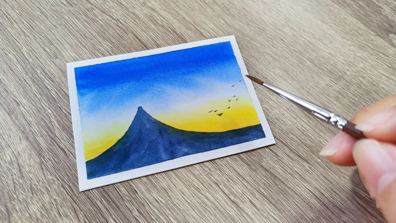 Easy Watercolor Sunrise Drawing for Beginners Tutorial | Mayon Volcano ...