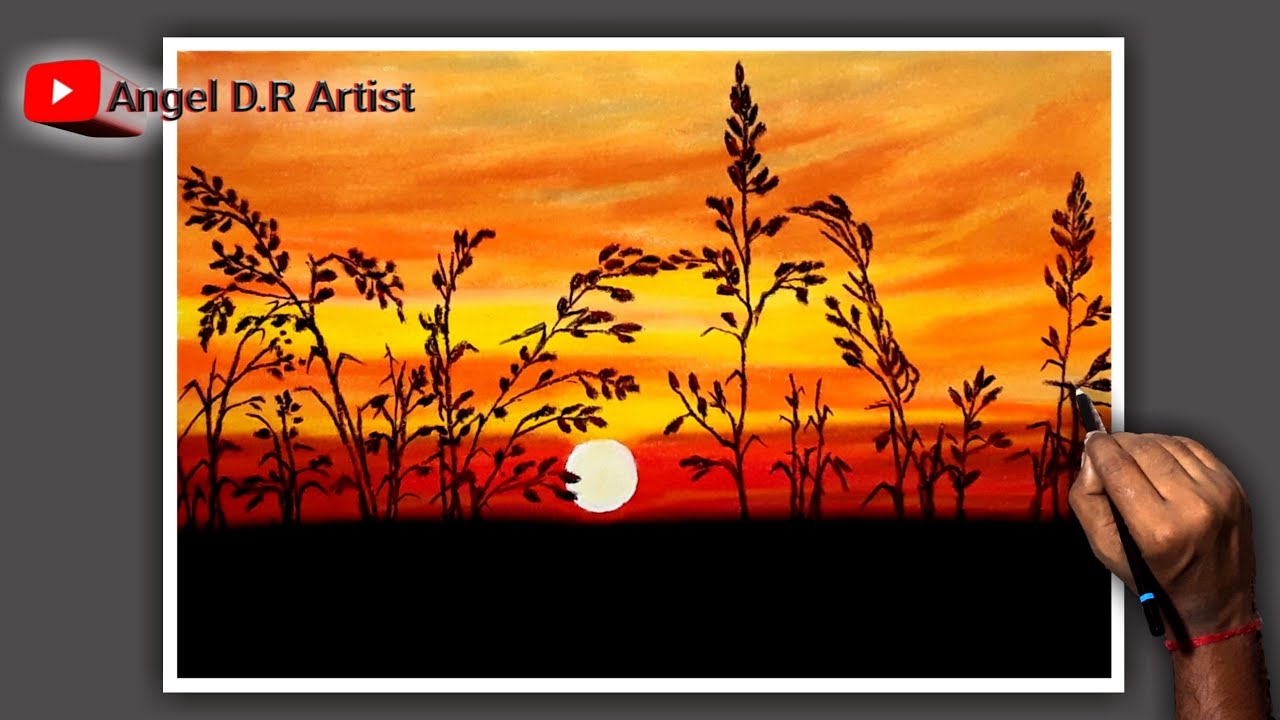 Beautiful sunsets drawing | drawing tutorial | Sunset 🌞 @angel d.r ...