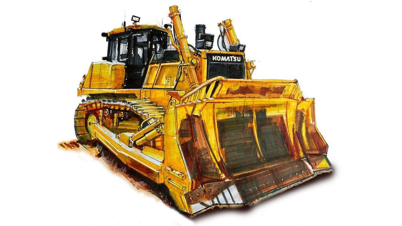 Drawing KOMATSU D155A Bulldozer - YouTube
