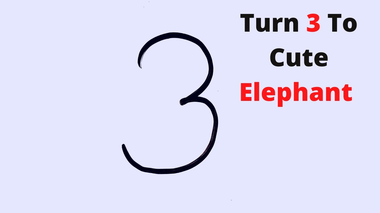Elephant Drawing From Number 3 |How To Draw Elephant |Draw Elephant ...