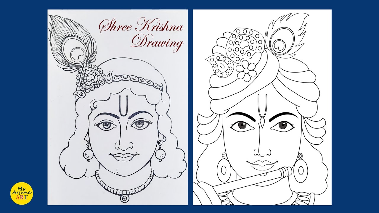 How to draw Shree Krishna face (2 Ideas) | Lord krishna face drawing ...
