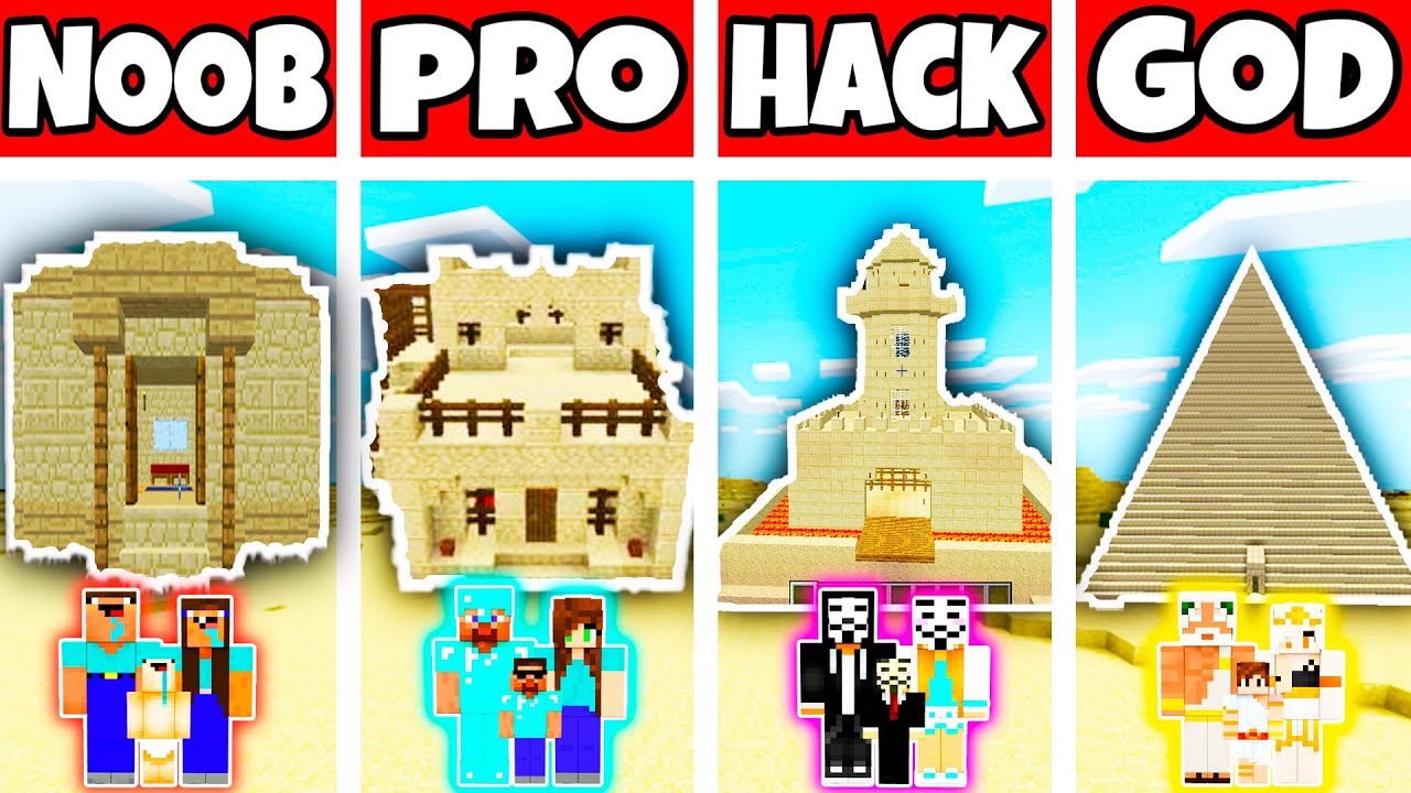 Minecraft: FAMILY SAND BASE BUILD CHALLENGE - NOOB vs PRO vs HACKER vs ...