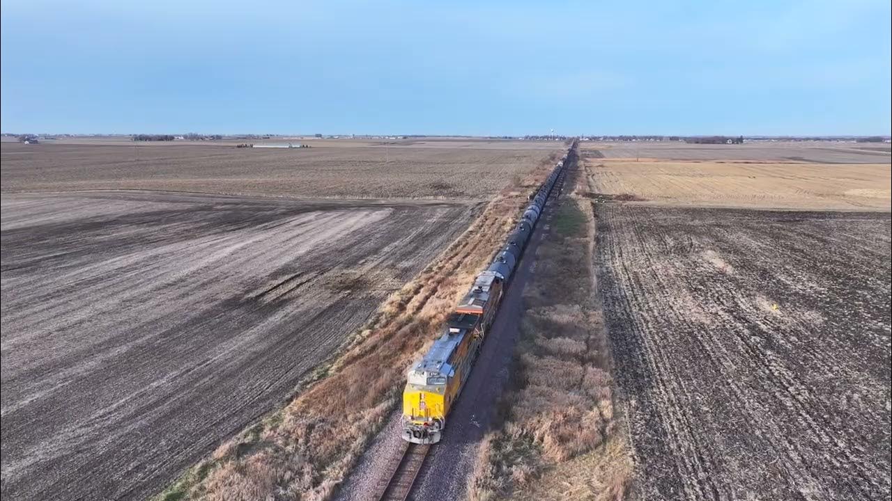 Drone video of southbound UP short train on the Spine Line - YouTube