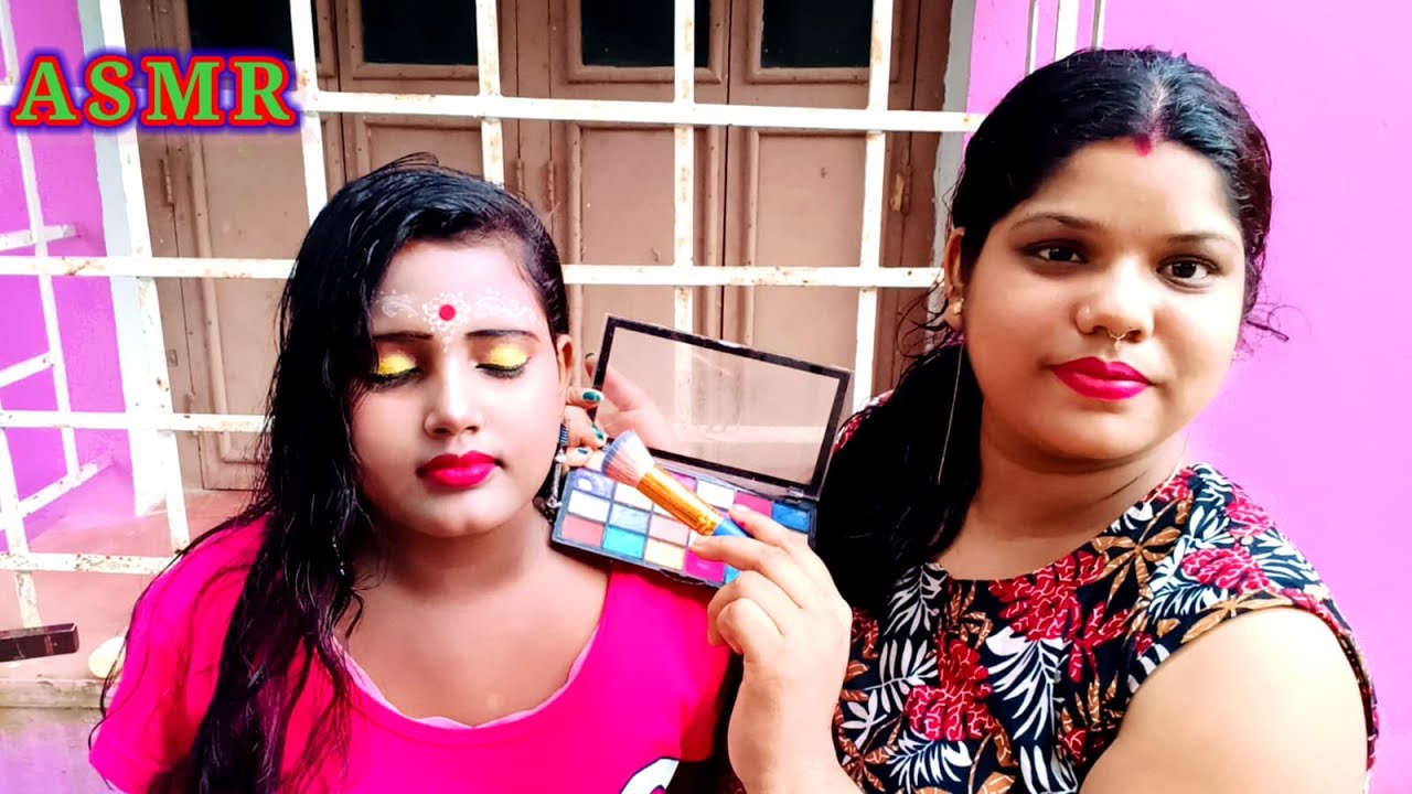 ASMR || DOING MY SISTER INDIAN FESTIVAL MAKEUP ( TUTORIALS MAKEUP) @asmrsangi7044 - YouTube