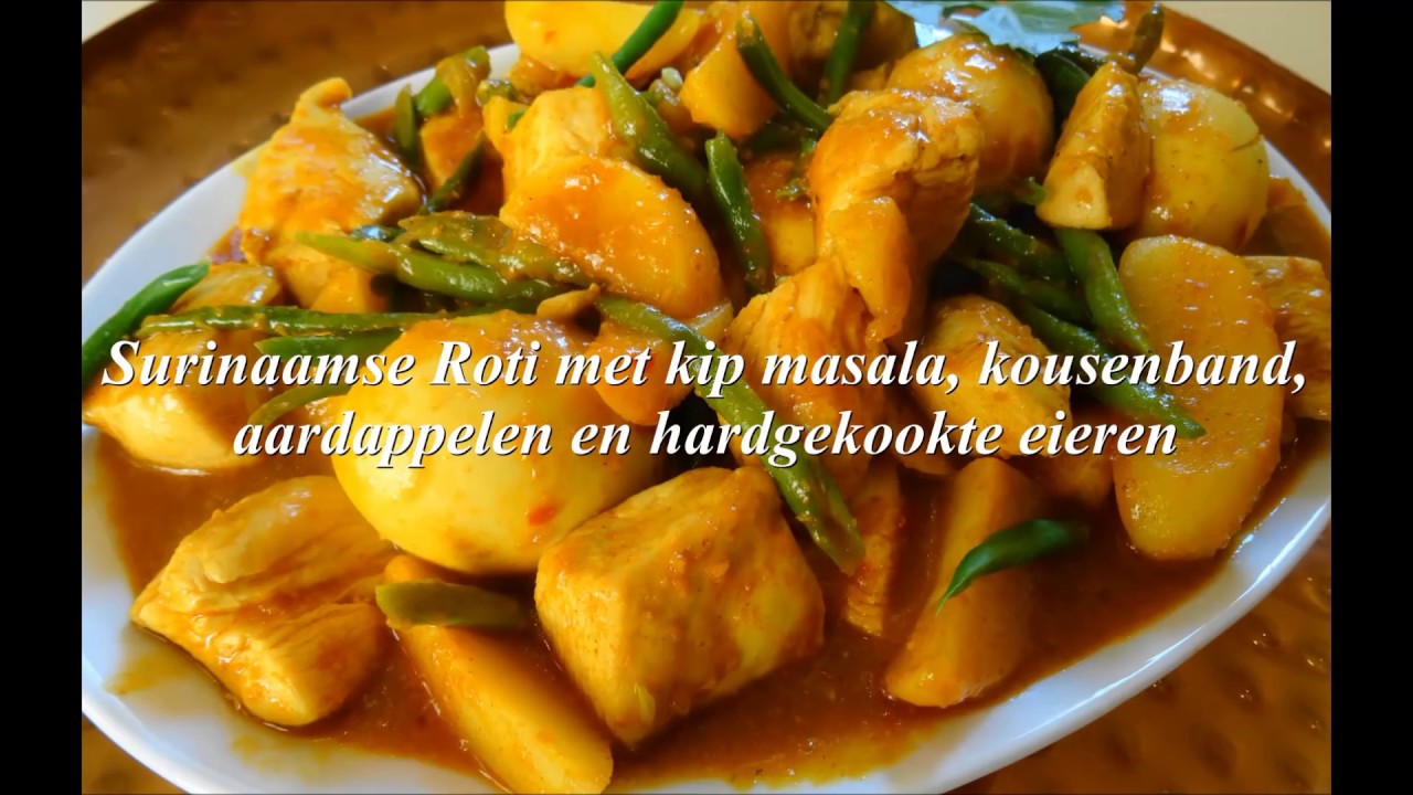Surinaamse Roti met kip masala, kousenband, aardappelen en hardgekookte ...