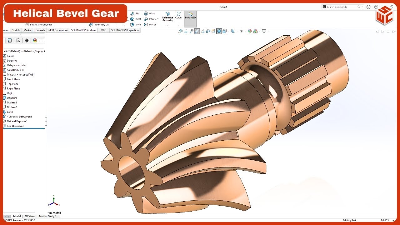 Helical Bevel Gear Making with SolidWorks - YouTube