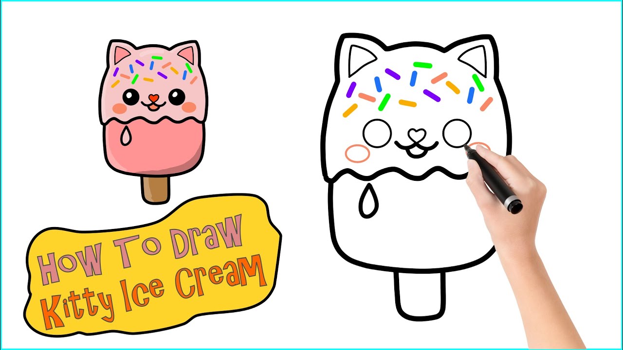 How to Draw a Cute Cat Popsicle for Kids Easy Step by Step Kitty Ice ...