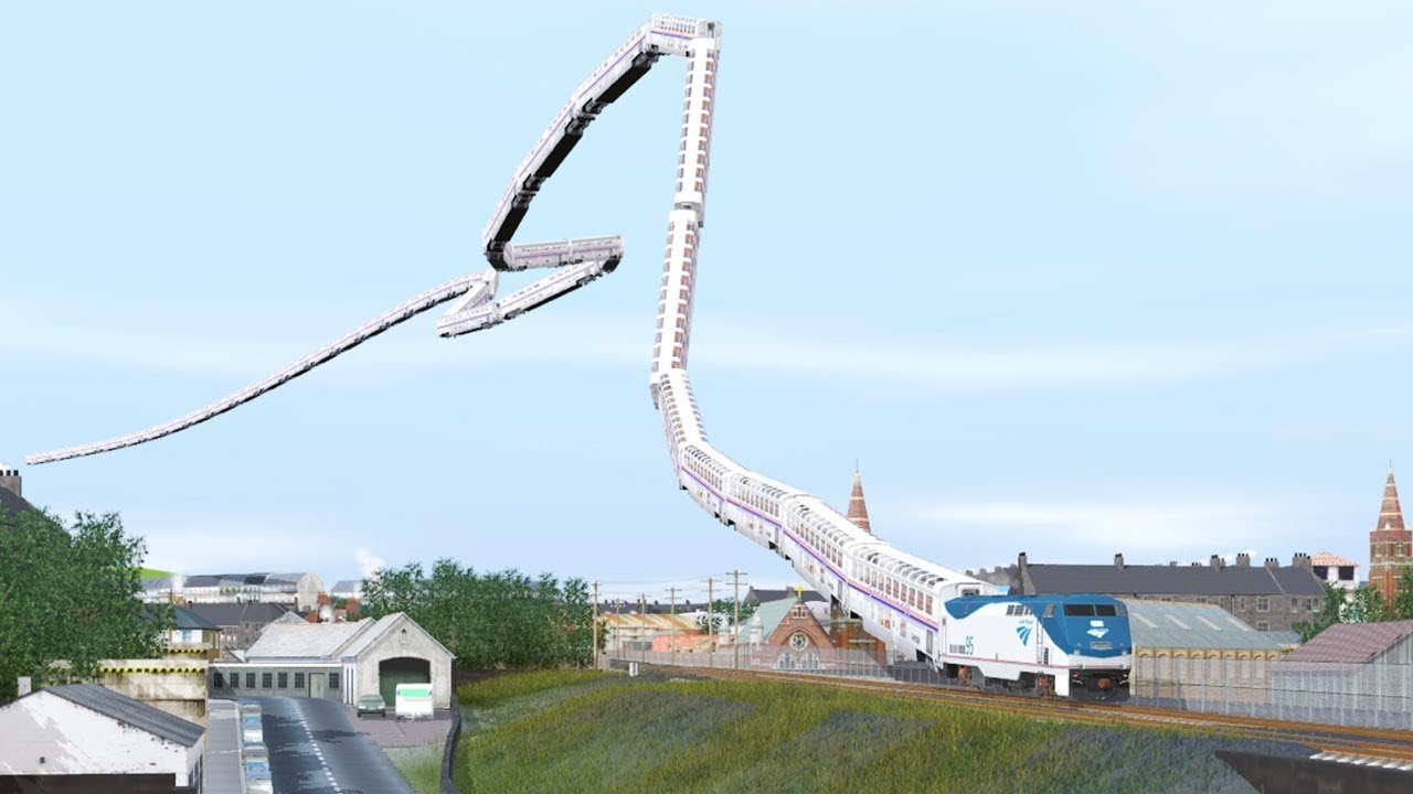 flying train in the sky !!! over the running Wonderful green ground ...