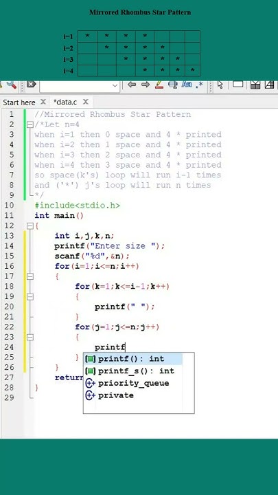67 Mirrored Rhombus Star Pattern C Program Shorts Cprogramming Coding Shortvideo Youtube