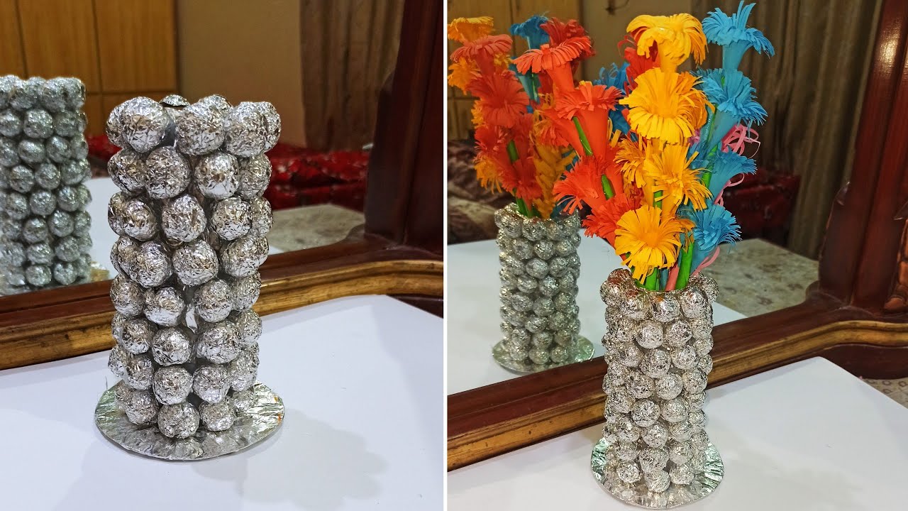 DIY How to make Aluminum Foil Vase Craft - YouTube