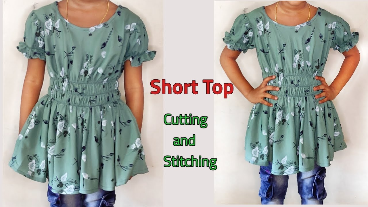 Short Top cutting and stitching/New model top/Puff sleeve/Elastic top ...