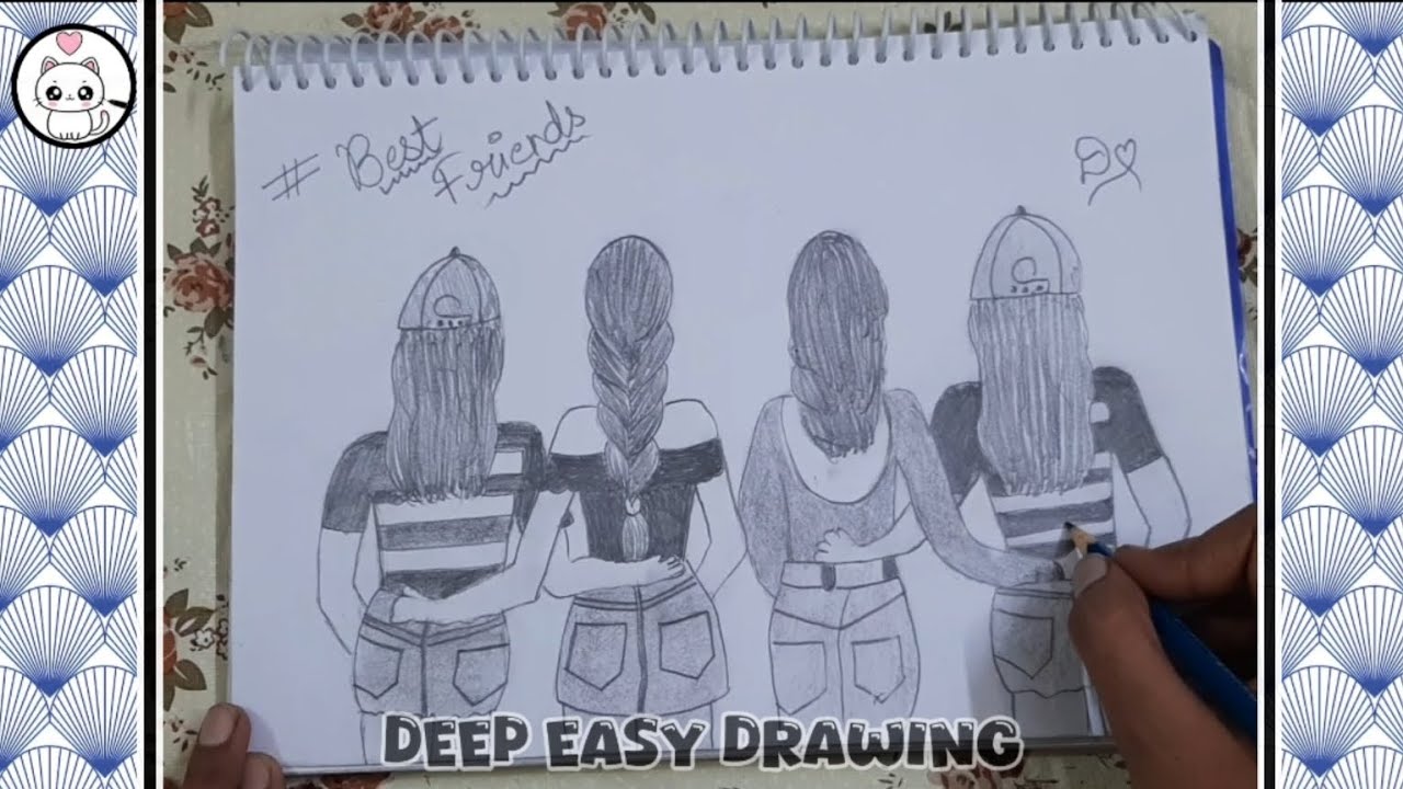 Four Girls Sketch | Bestfriends drawing | Deep easy drawing - YouTube
