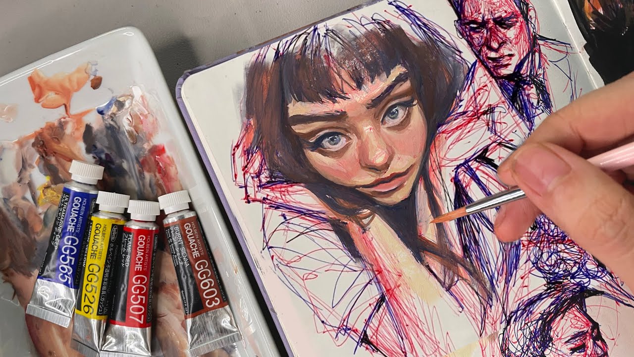 Painting over my pen sketches ️ - YouTube