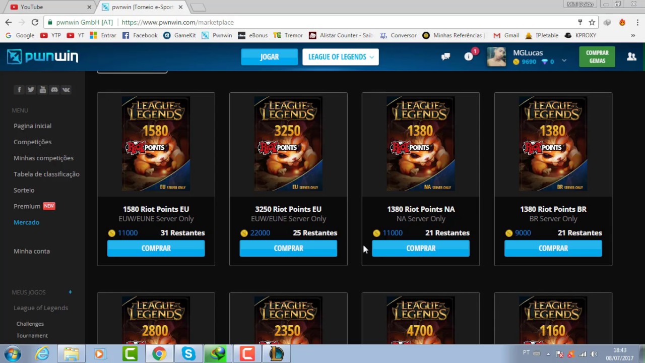 Recebendo RP Gratis League of Legends Como Ganhar RP Com Pwnwin! - YouTube