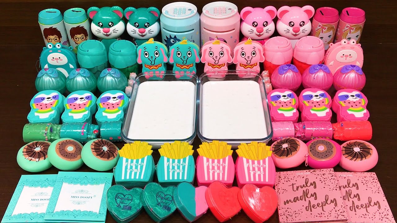 MINT vs PINK! Mixing Random Things into GLOSSY Slime ! Satisfying Slime ...