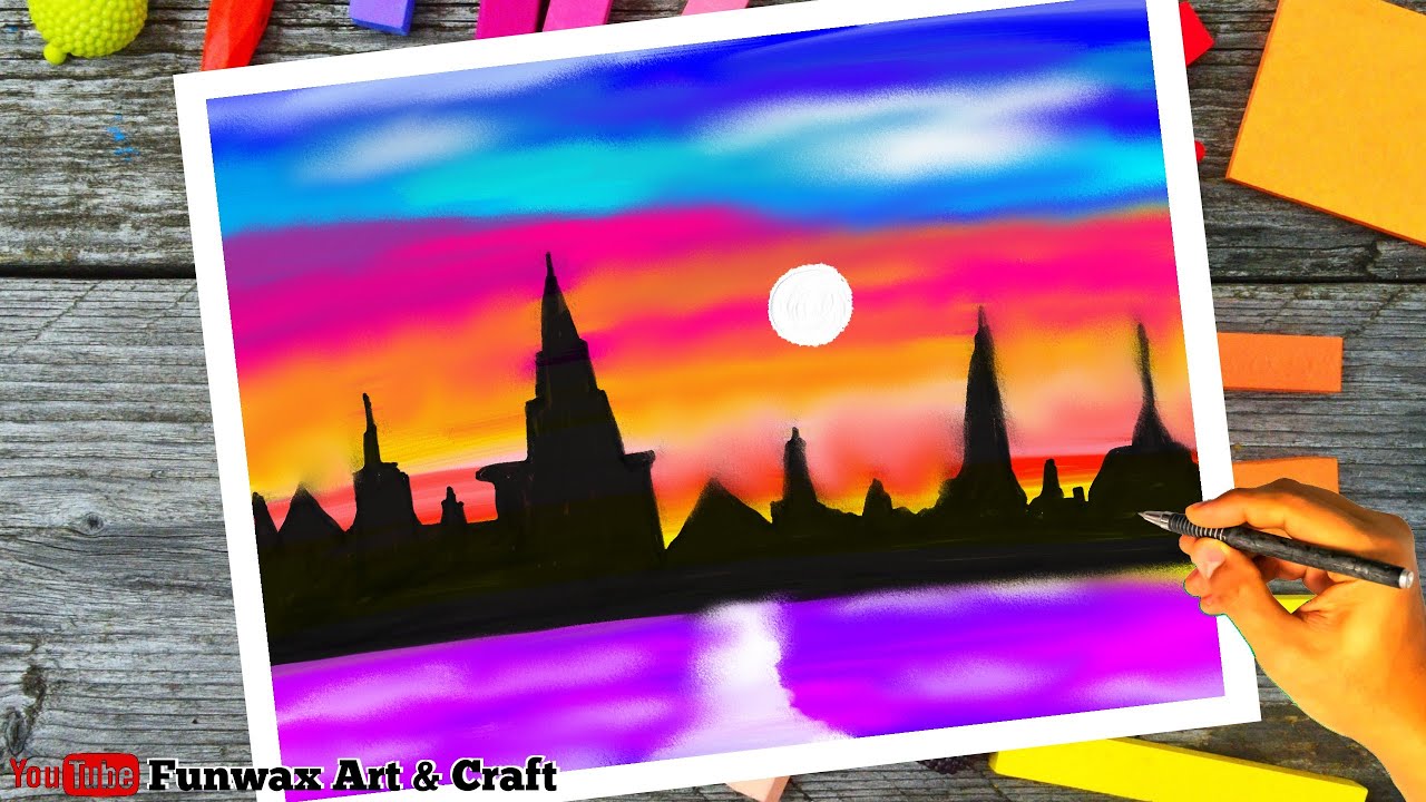 Beautiful scenery drawing | Landscape drawing with oil pastel colours ...