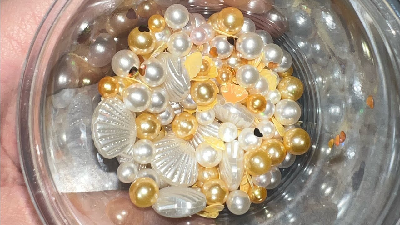 ASMR Gold Coast Slime playing ( pearl beads,shell-shaped paillette and ...