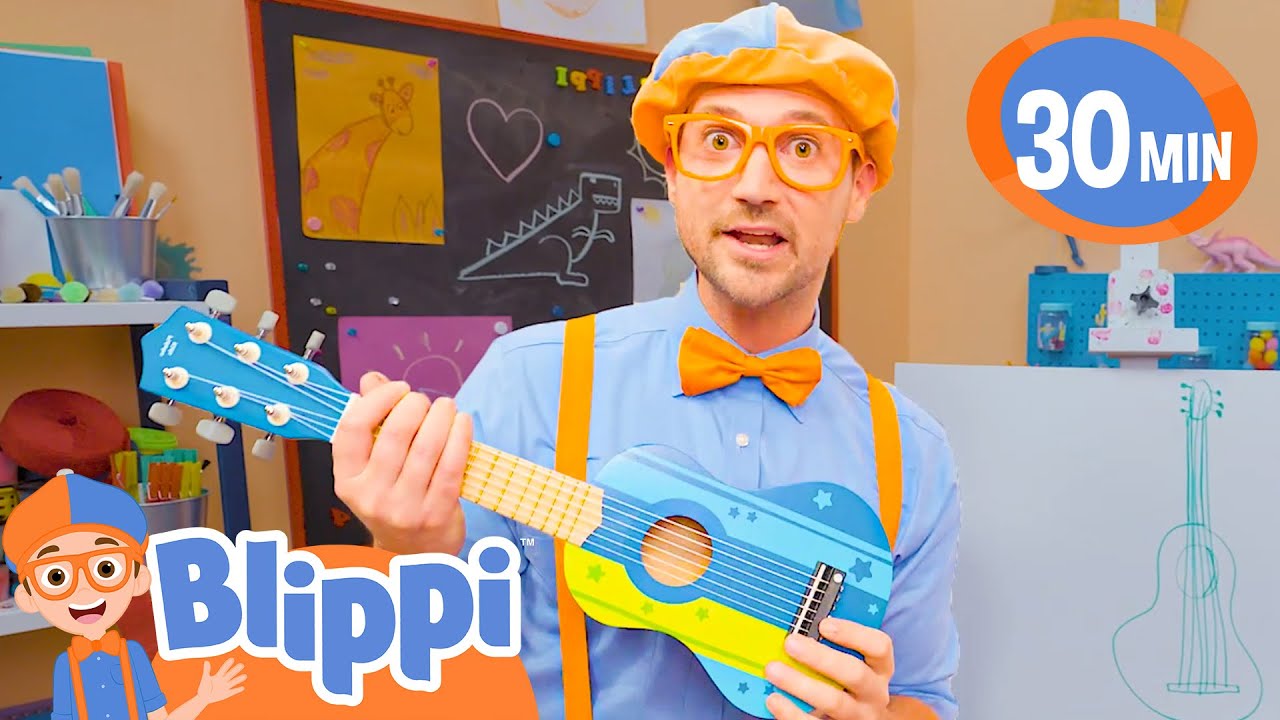 How To Draw A Guitar | BLIPPI Painting for Kids | Moonbug Kids - Art ...