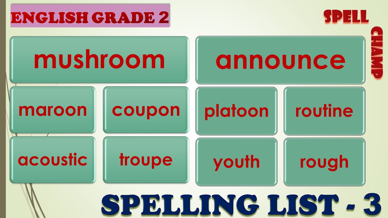 English Grade 2 Spelling List 3 - YouTube