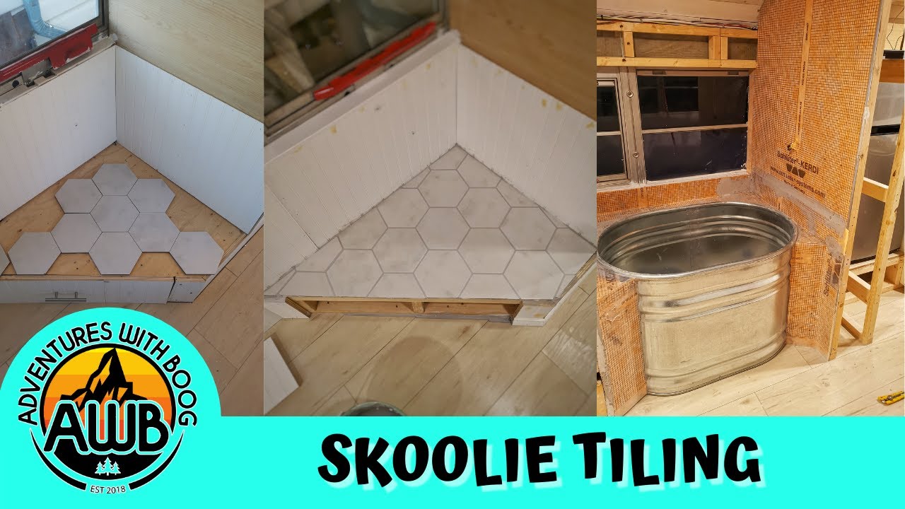 Skoolie Tile Install - Bus Conversion EP. 47 - YouTube